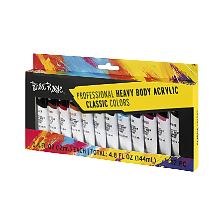Brea Reese Professional Heavy Body Acrylic Paint Classic Colors Pack Of 12 - Office Depot