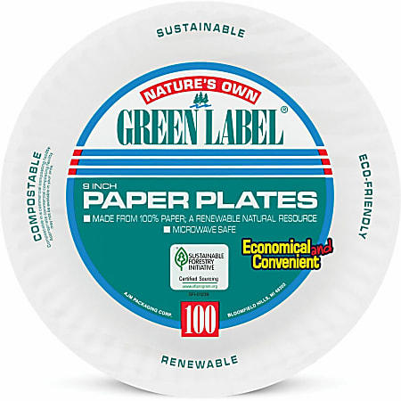 AJM Packaging Green Label Paper Plates 9 White 100 Plates Per Pack Case ...