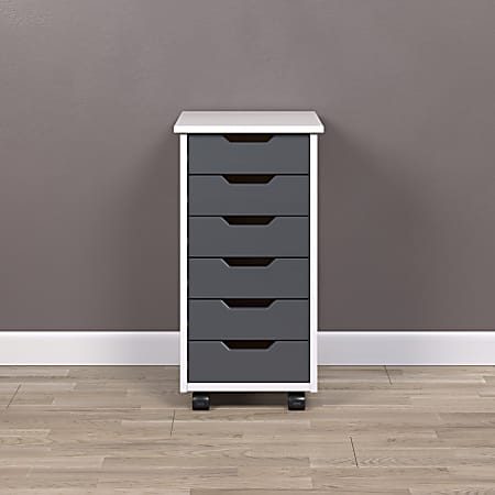 Trendfurn Omnia Narrow Roll Cart 6 Drawers 25 34 x 13 25 WhiteGray ...