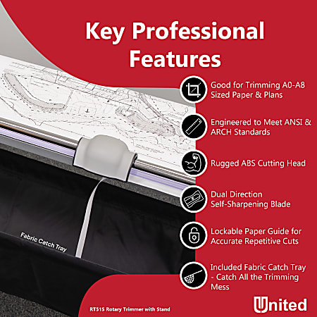 United Commercial Rotary Paper Trimmer With Stand And Fabric Catch Tray ...