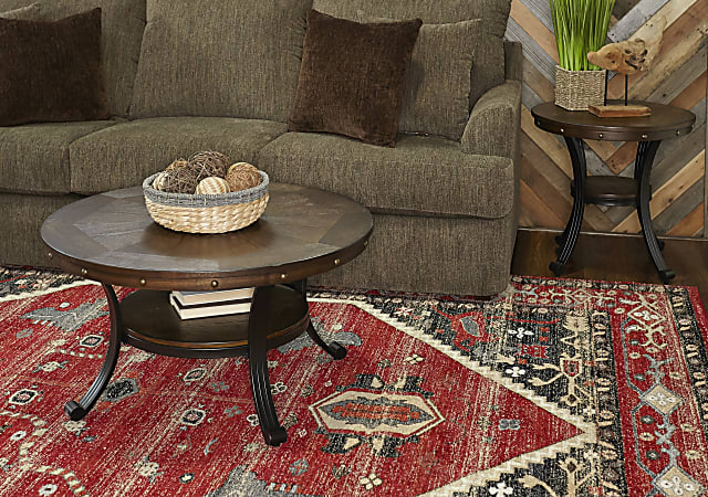 Powell Vinessa Round Coffee Table 19 H x 36 W x 36 D Rustic UmberBrown ...