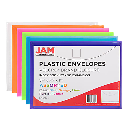 JAM Paper Plastic Index Booklet Envelopes 5 12 x 7 12 Hook Loop Closure ...