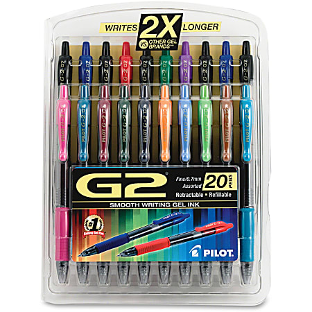 Pilot G2 Retractable Gel Pens Fine Point 0.7 mm Clear Barrel Assorted ...