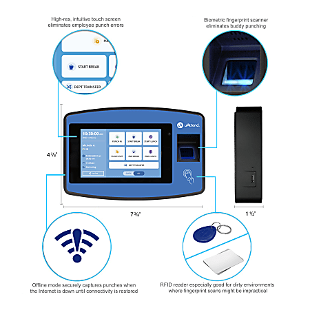 uAttend Biometric Fingerprint Touch NX2500 Tablet Time Clock With ...
