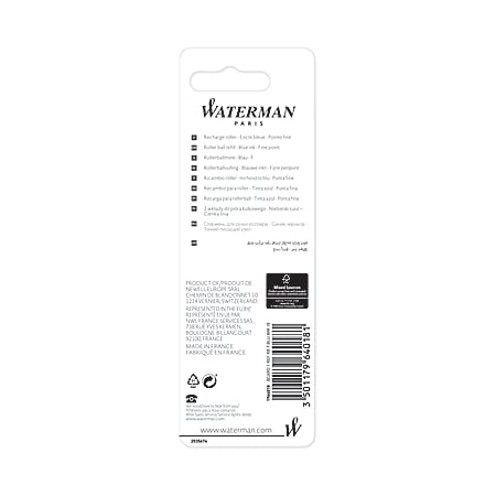 Waterman Rollerball Pen Refill Fine Point 0.5 mm Blue - Office Depot
