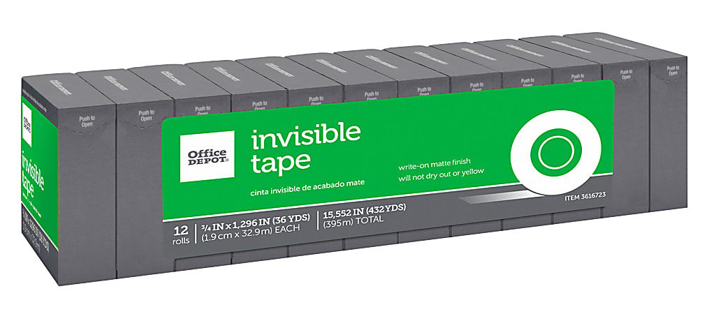 Office Depot Brand Invisible Tape 34 x 1296 Clear Pack of 12 Rolls ...
