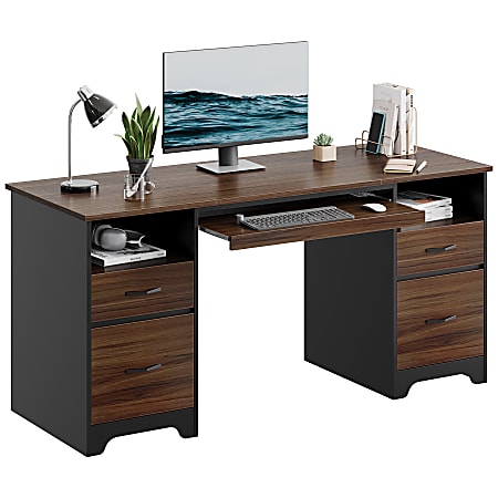 Bestier 59 W Double Pedestal Executive Computer Desk With Open Storage ...