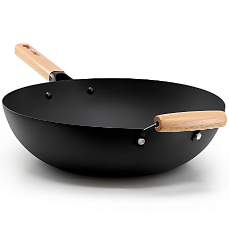 Oster Northcliffe Carbon Steel Round Flat Base Wok With Wooden Handles ...
