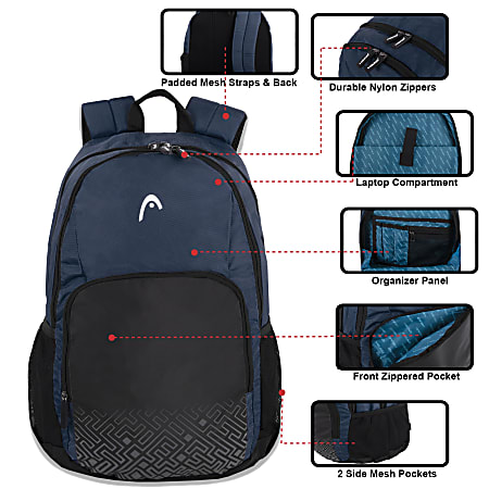 HEAD Relay Backpack With 15 Laptop Pocket Navy - Office Depot