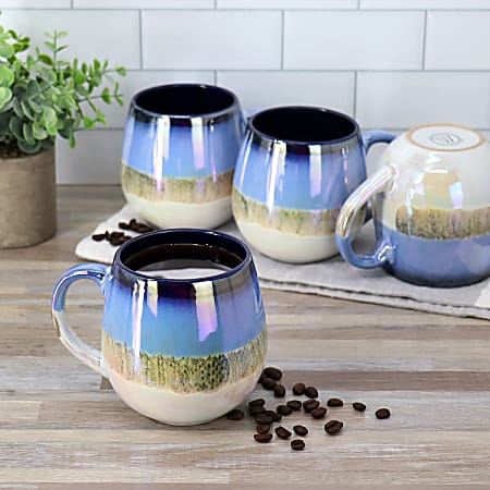 Meritage Luster 4 Piece Reactive Glaze Stoneware Mug Set 19.8 Oz ...