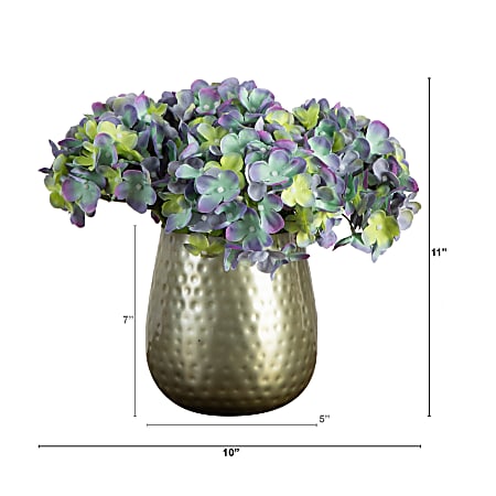 Nearly Natural 11 H Artificial Hydrangea Arrangement With Metal Vase 11 ...
