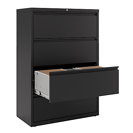 WorkPro 36 W x 18 58 D Lateral 4 Drawer File Cabinet Black Office Depot
