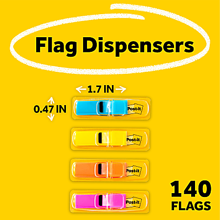 Post it Flags .47 in. x 1.7 in. 4 Dispensers 35 FlagsDispenser Assorted ...