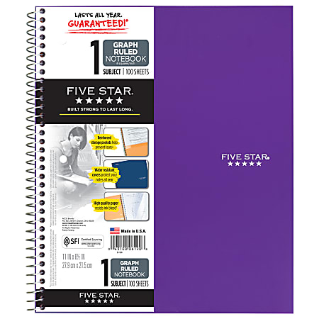 Five Star Quadrille Ruled Notebook 8 12 x 11 100 Sheets Assorted Colors ...