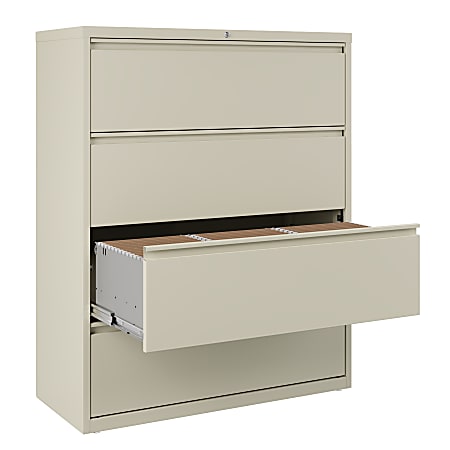 WorkPro 42 W x 18 58 D Lateral 4 Drawer File Cabinet Putty - Office Depot