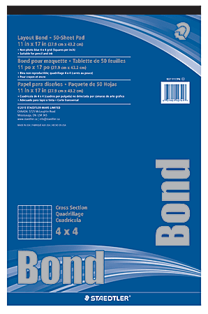 Staedtler Non Photo Cross Section Drawing Paper 4 x 4 Grid 11 x 17 Pack ...