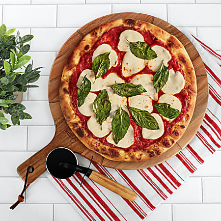 Gibson Elite 2 Piece Acacia Wood Serving Board And Pizza Cutter Set ...