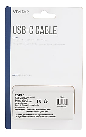 Vivitar USB A To USB C Cable 6 White NIL4006 WHT STK 24 - Office Depot