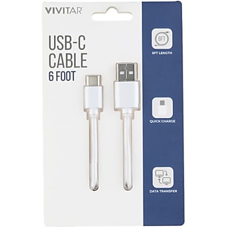 Vivitar USB A To USB C Cable 6 White NIL4006 WHT STK 24 - Office Depot