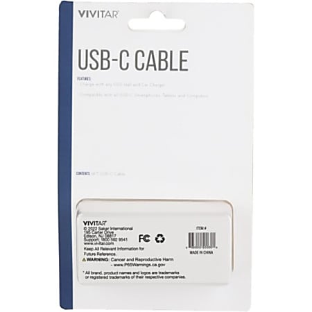 Vivitar USB A To USB C Cable 6 White NIL4006 WHT STK 24 - Office Depot