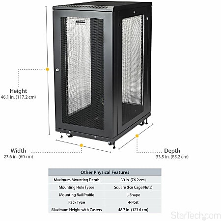 StarTech.com Server Rack Cabinet 24U 31in Deep Enclosure Network Cabinet Rack Enclosure Server ...