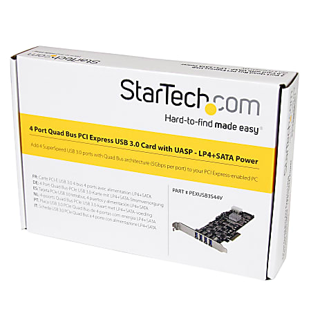 StarTech.com 4 Port PCI Express PCIe SuperSpeed USB 3.0 Controller Card Adapter with UASP SATA ...