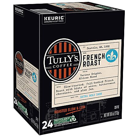 Tullys Coffee French Roast Keurig Single Serve K Cup Pods Dark Roast 24 ...