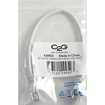 C2G 14ft Cat5e Snagless Unshielded UTP Network Patch Cable White ...