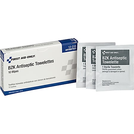 First Aid Only BZK Antiseptic Towelettes 2 x 2 White Box Of 10 - Office ...