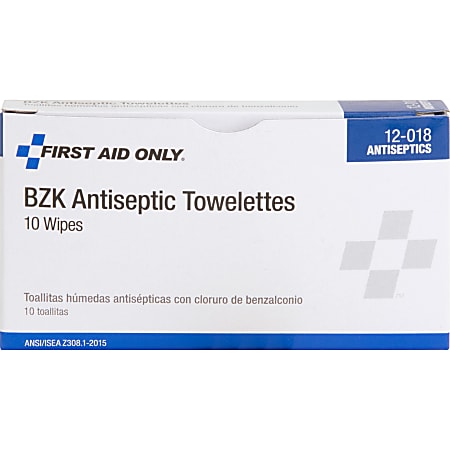 First Aid Only BZK Antiseptic Towelettes 2 x 2 White Box Of 10 - Office ...