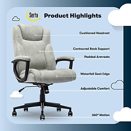 Serta Comfort Eco Ergonomic Velvet Mid Back Office Chair Light Gray ...