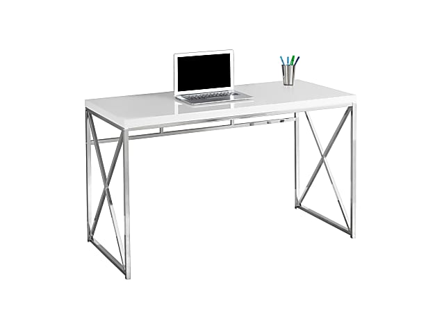 Monarch Specialties Contemporary 48 W Computer Desk With Framed Criss Cross Legs ChromeWhite Office Depot