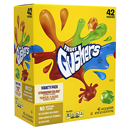 Fruit Gushers Fruit Flavored Snacks 0.8 Oz Assorted Flavors Box Of 42 ...