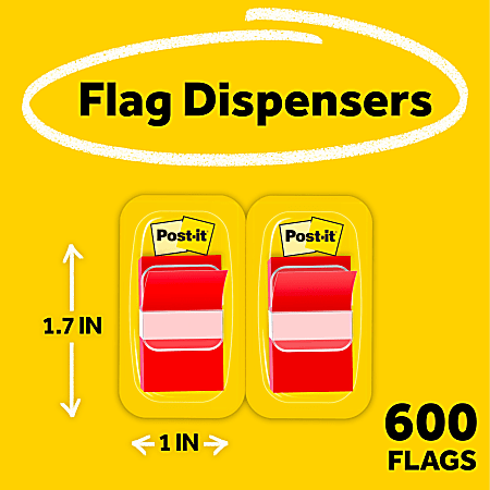 Post it Flags 1 in. x 1.7 in. 12 Dispensers 50 FlagsDispenser Red ...