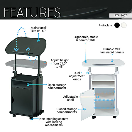 Techni Mobili 24 W Sit to Stand Rolling Adjustable Height Laptop Cart ...