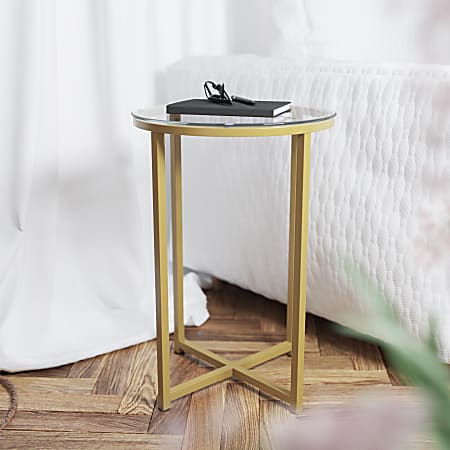 Flash Furniture Round Glass End Table 23 12 H 16 W x 16 D ClearMatte Gold Office Depot