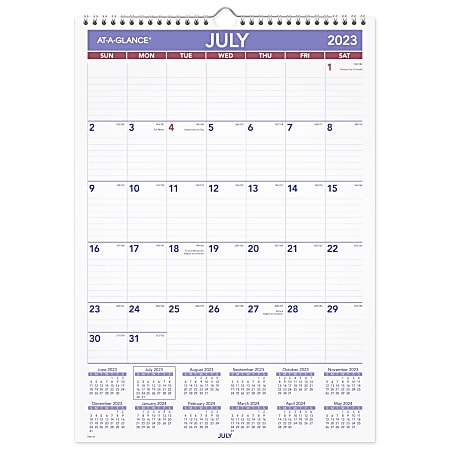 2023 2024 AT A GLANCE Academic Monthly Wall Calendar 12 x 17 July 2023 ...