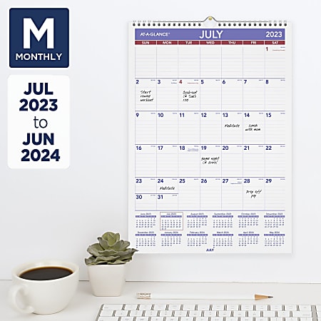 2023-2024 AT-A-GLANCE® Academic Monthly Wall Calendar, 12" x 17", July ...