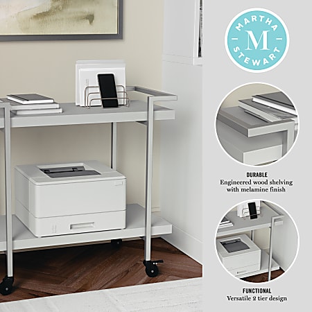 Martha Stewart Liam 2 Tier Office Storage And Printer Cart GrayBrushed ...