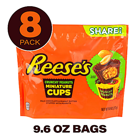 Reese's Crunchy Peanuts Miniature Cups Pouches, 9.6 Oz, Pack Of 8 Pouches