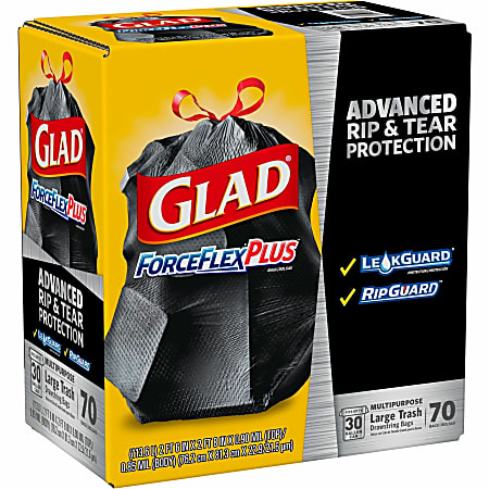 Glad Large Drawstring Trash Bags ForceFlexPlus 30 gal Capacity 1.05 mil ...
