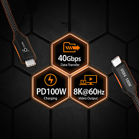 j5Create USB4 Gen 3 Full Featured USB C Braided Cable 3.9 Black ...
