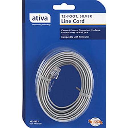 Ativa Phone Line Cord 12 Silver - Office Depot