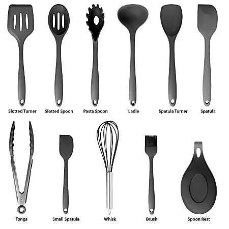 MegaChef Silicone Cooking Utensils Black Set Of 12 Utensils - Office Depot