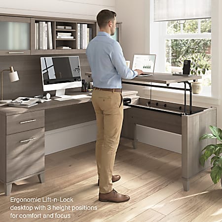 Bush Home Somerset 72 W Office Desk With Hutch Ash Gray Standard ...