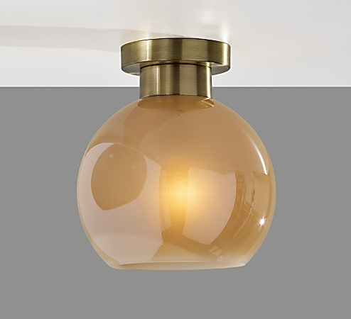 Adesso Atticus Flush Mount Lamp 9 W Amber Glosted Glass ShadeAntique ...