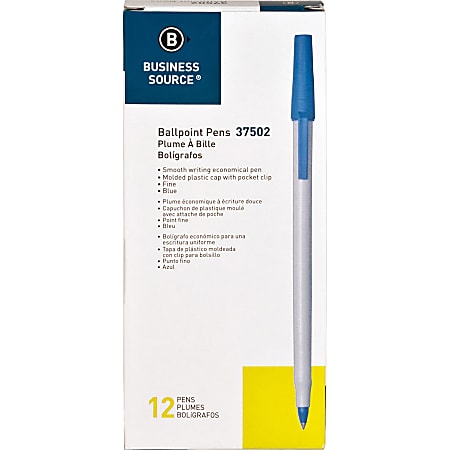 Business Source Ballpoint Stick Pens Fine Point Light Gray Barrel Blue ...