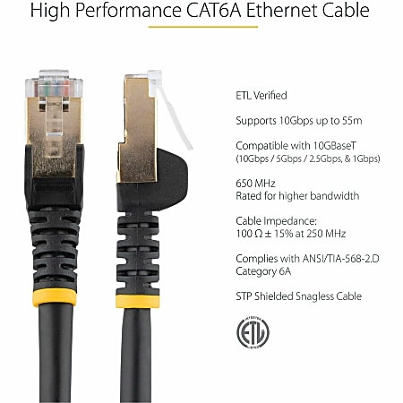 StarTech.com 9ft Black Cat6a Shielded Patch Cable Cat6a Ethernet Cable 9 ft Cat 6a STP Cable ...