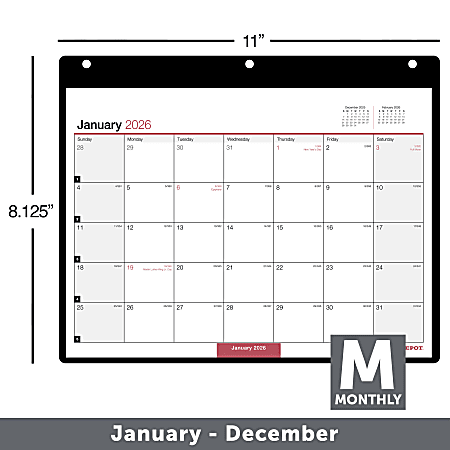 Office Depot Brand Monthly Desk Wall Calendar 11 x 8 White January 2026 ...