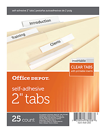 Office Depot Brand Self Adhesive Tabs With Printable Inserts 2 Clear Pack Of 25 - Office Depot